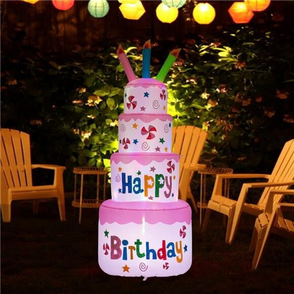 Holiday | 6 Feet Birthday Inflatable Happy Birthday Cake With Candle ...